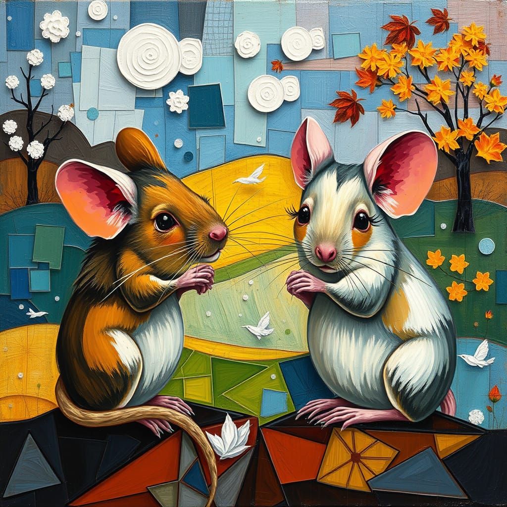 mice - Abstract Cubist Mice Capturing Duality of Identity i...