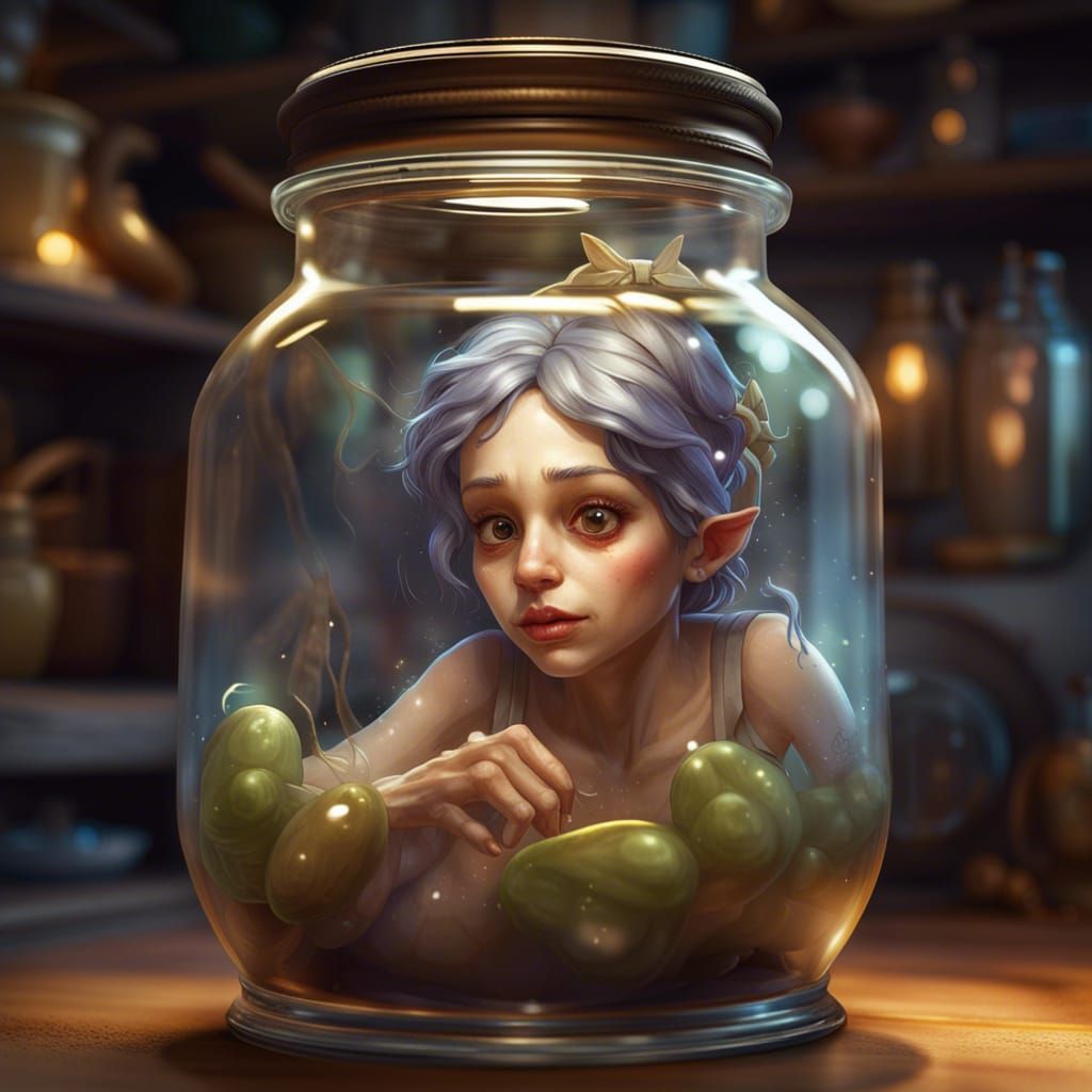 Pixie trapped in a glass jar - AI Generated Artwork - NightCafe Creator
