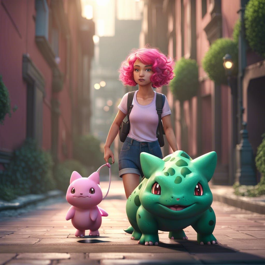 Girl walking her "Pokemon" - AI Generated Artwork - NightCafe Creator