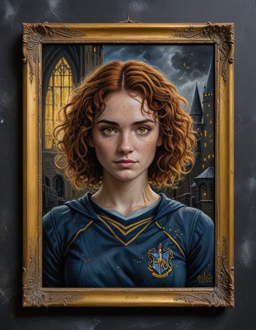 Oil and ink medium portrait painting of an androgenous student of ...