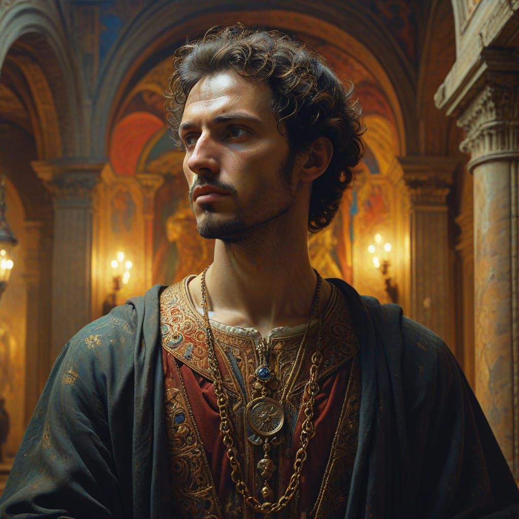 Renaissance Italy - Golden Renaissance Figure in Ornate Pia...