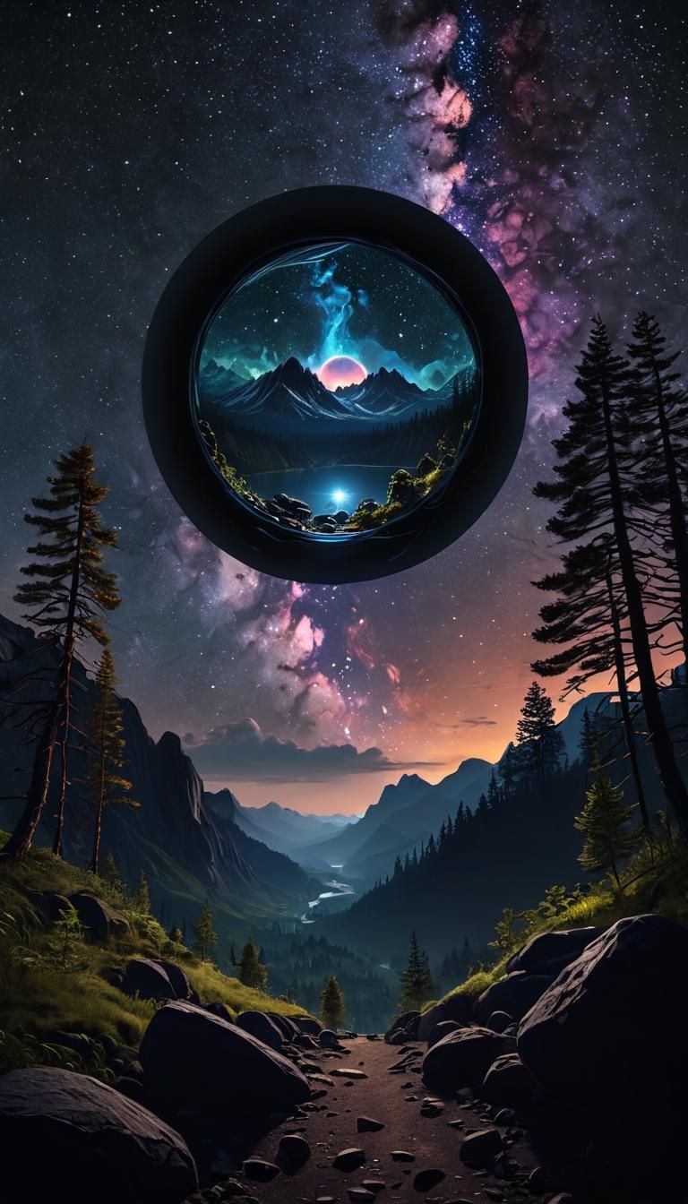 Intersteller black hole in a hollow sphere behind a mountain in a ...