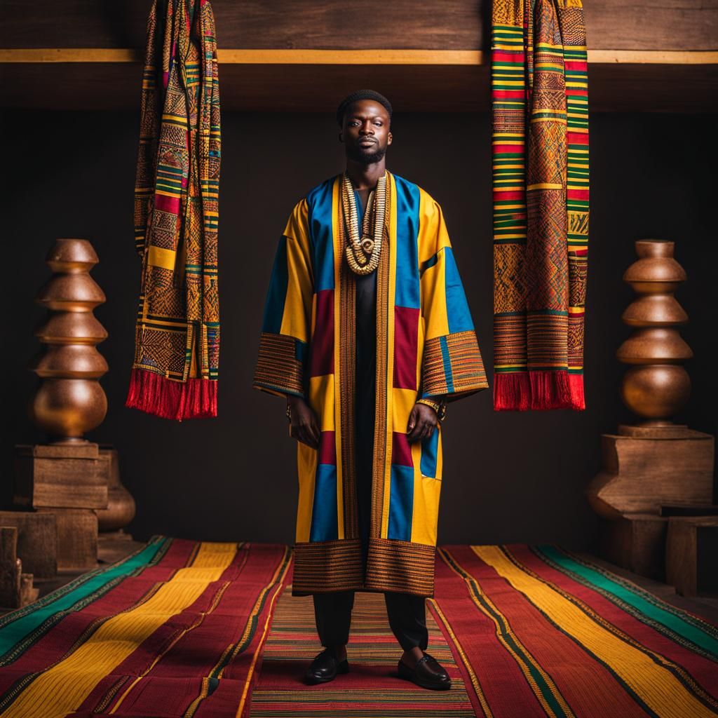 ghanaian man. action pose. formal+tribal. kente cloth robe. - AI ...