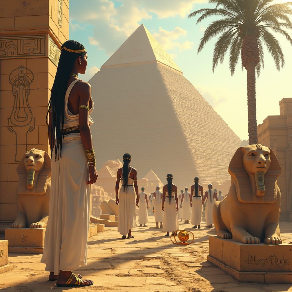 Egyptian Pyramid Construction by Humans and Robots - AI Art