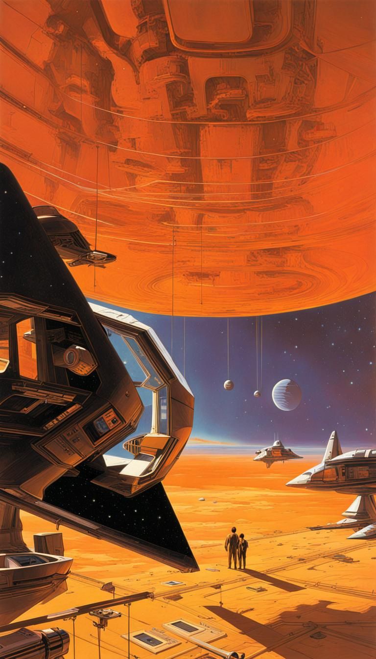 16k resolution, art by Syd Mead, Chris Foss. Zero-gravity living quarters, astronauts floating ...