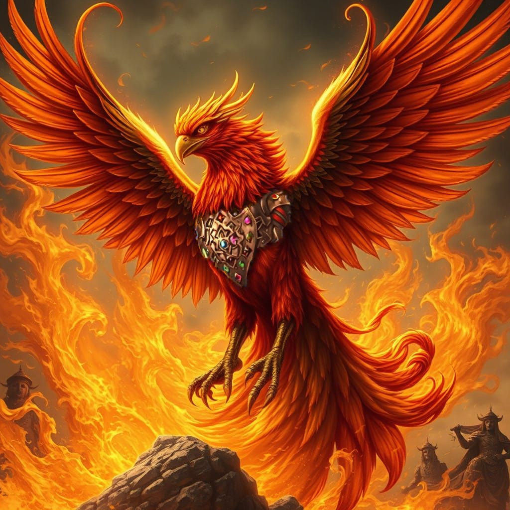 Majestic Phoenix Rises from Golden Flames in Regal... - AI Art