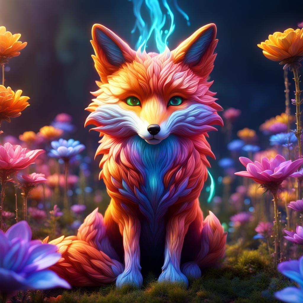 magic rainbow glowing flower fox 8 - AI Generated Artwork - NightCafe ...
