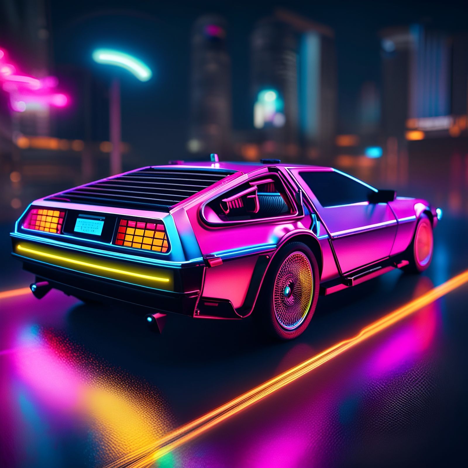 Neon Delorean - AI Generated Artwork - NightCafe Creator