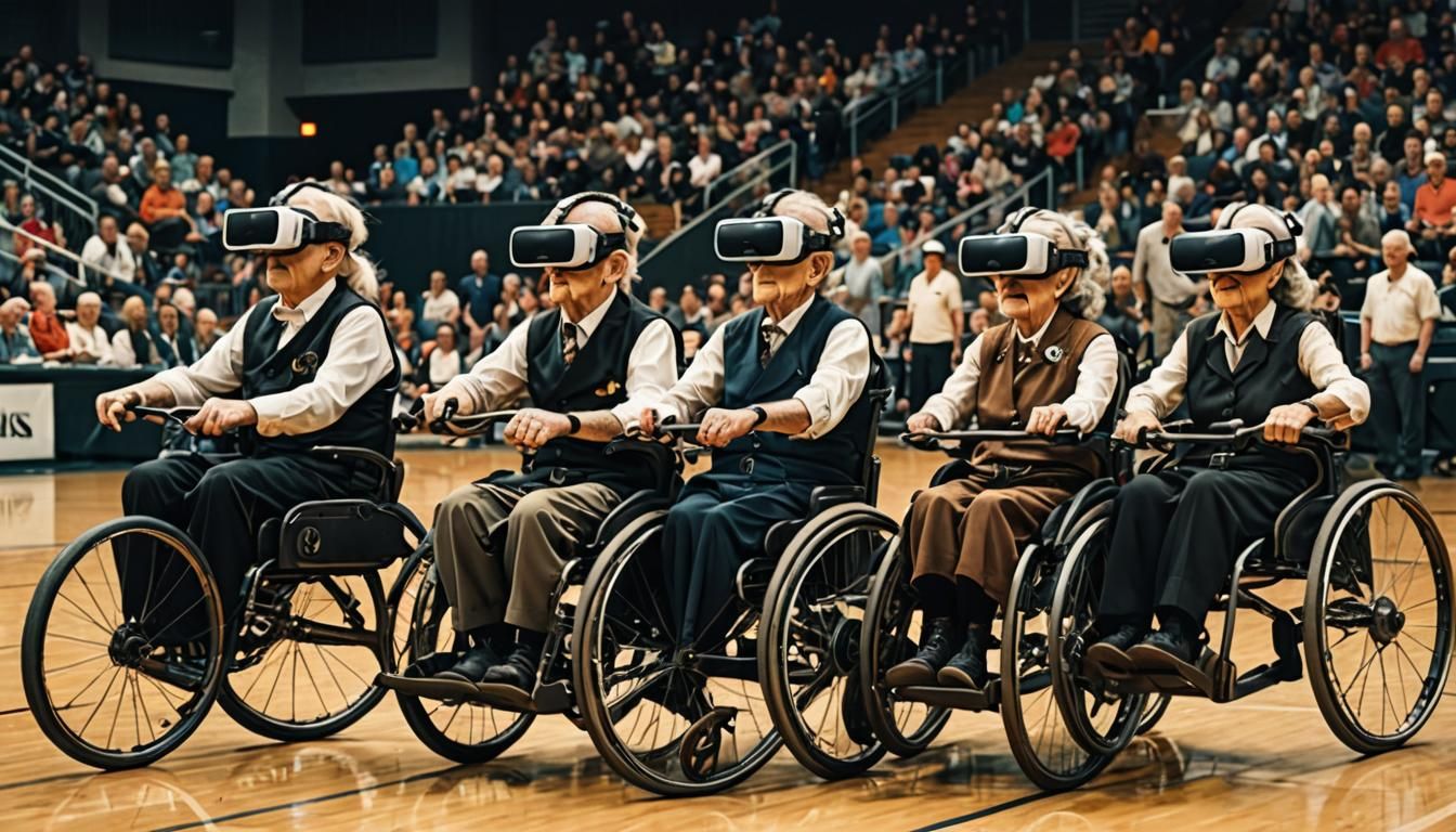 A group of elderly men and women wearing Oculus VR Goggles - AI ...