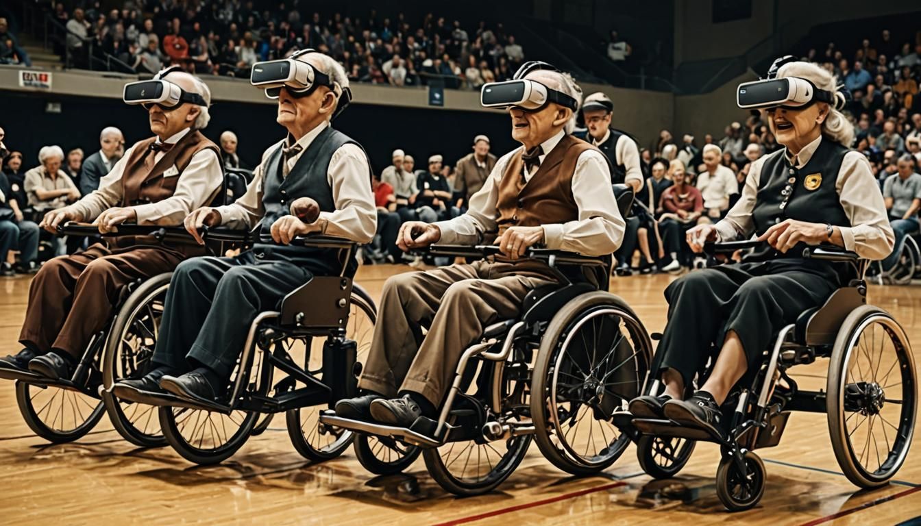 A group of elderly men and women wearing Oculus VR Goggles - AI ...