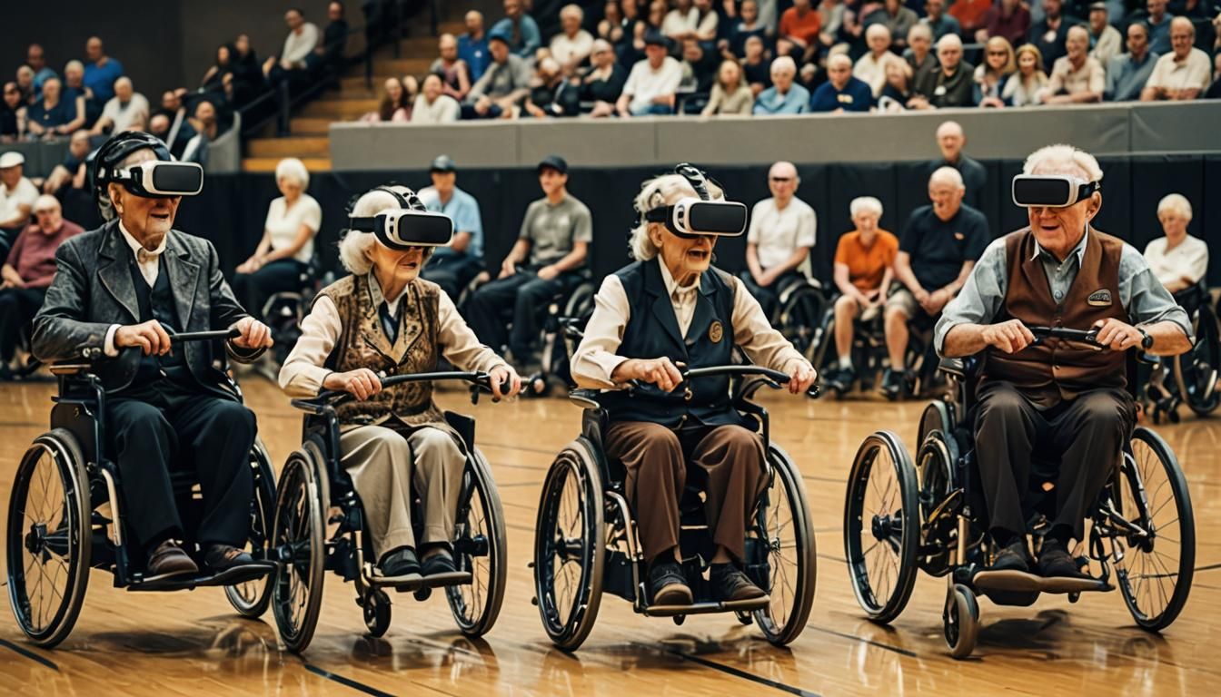 A group of elderly men and women wearing Oculus VR Goggles - AI ...