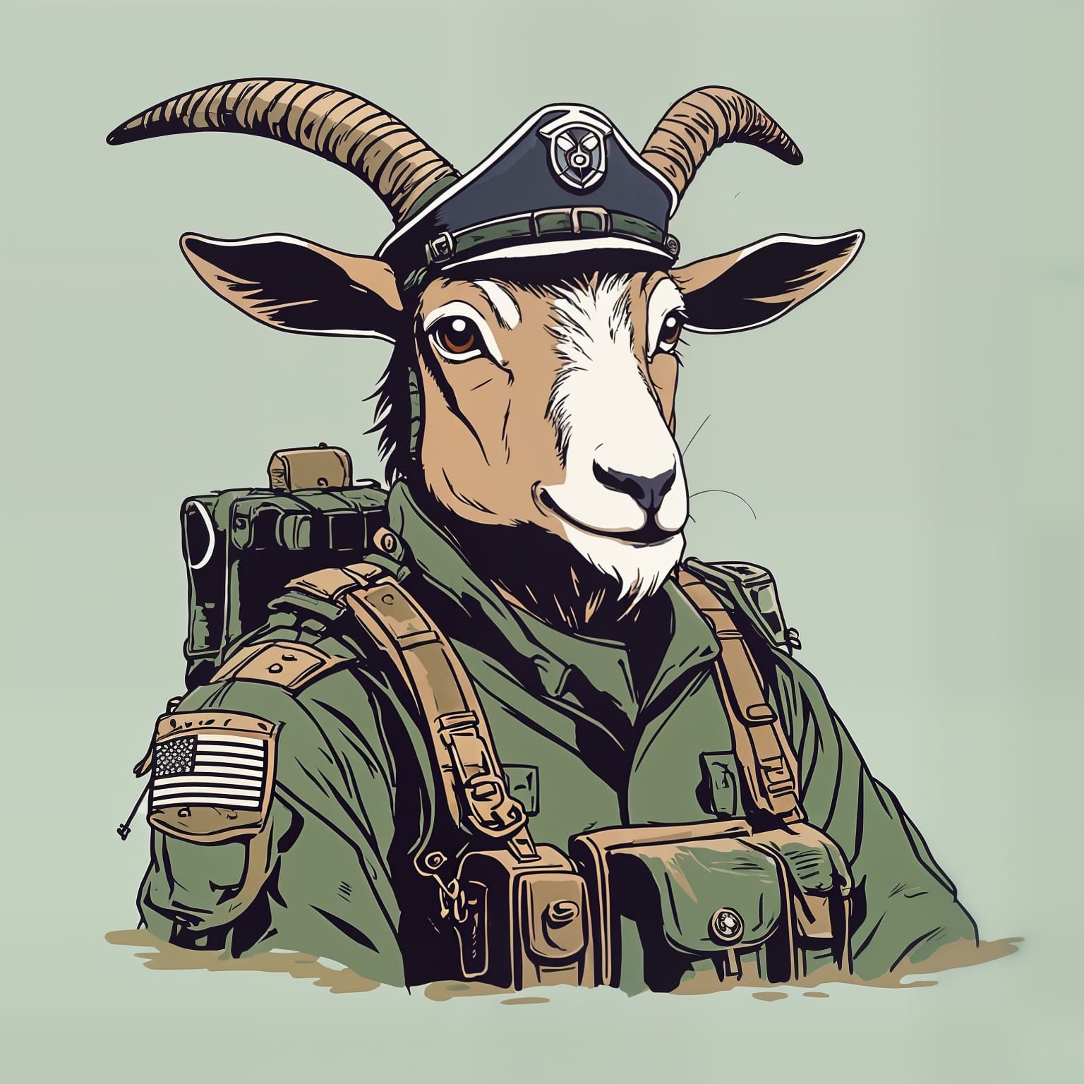 Ghibli-Inspired Military Goat in Whimsical Adventu... - AI Art