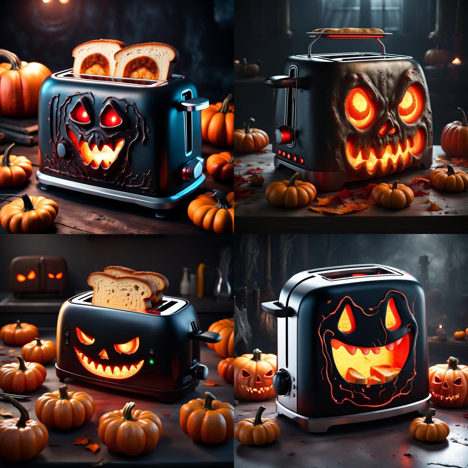 spooky horrific toaster with bread sticking out of it teeth and red ...