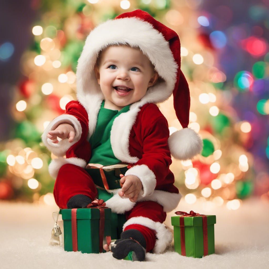 Gabriel Pacheco, Hollie Hobbie, toddler in Santa suit, colorful toys ...