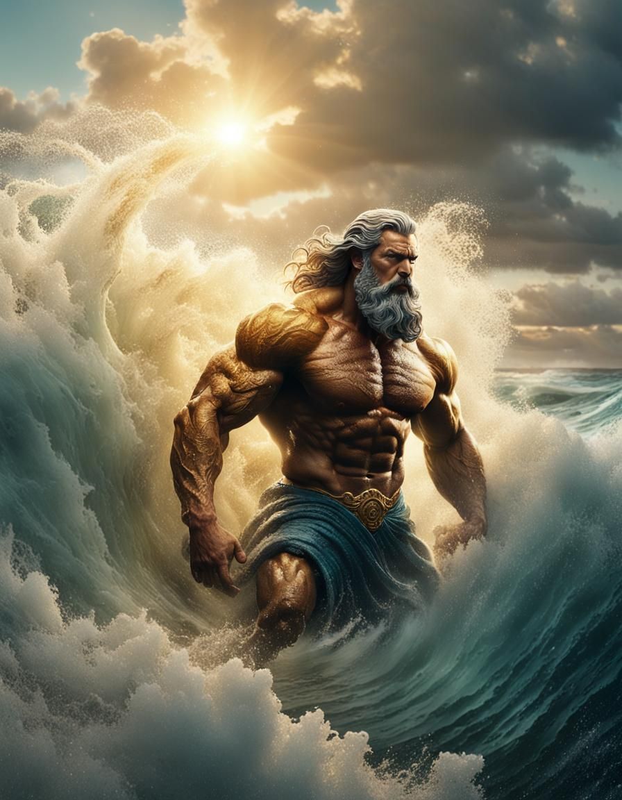Poseidon - Huge Poseidon Emerges from the Turbulent Sea in a...