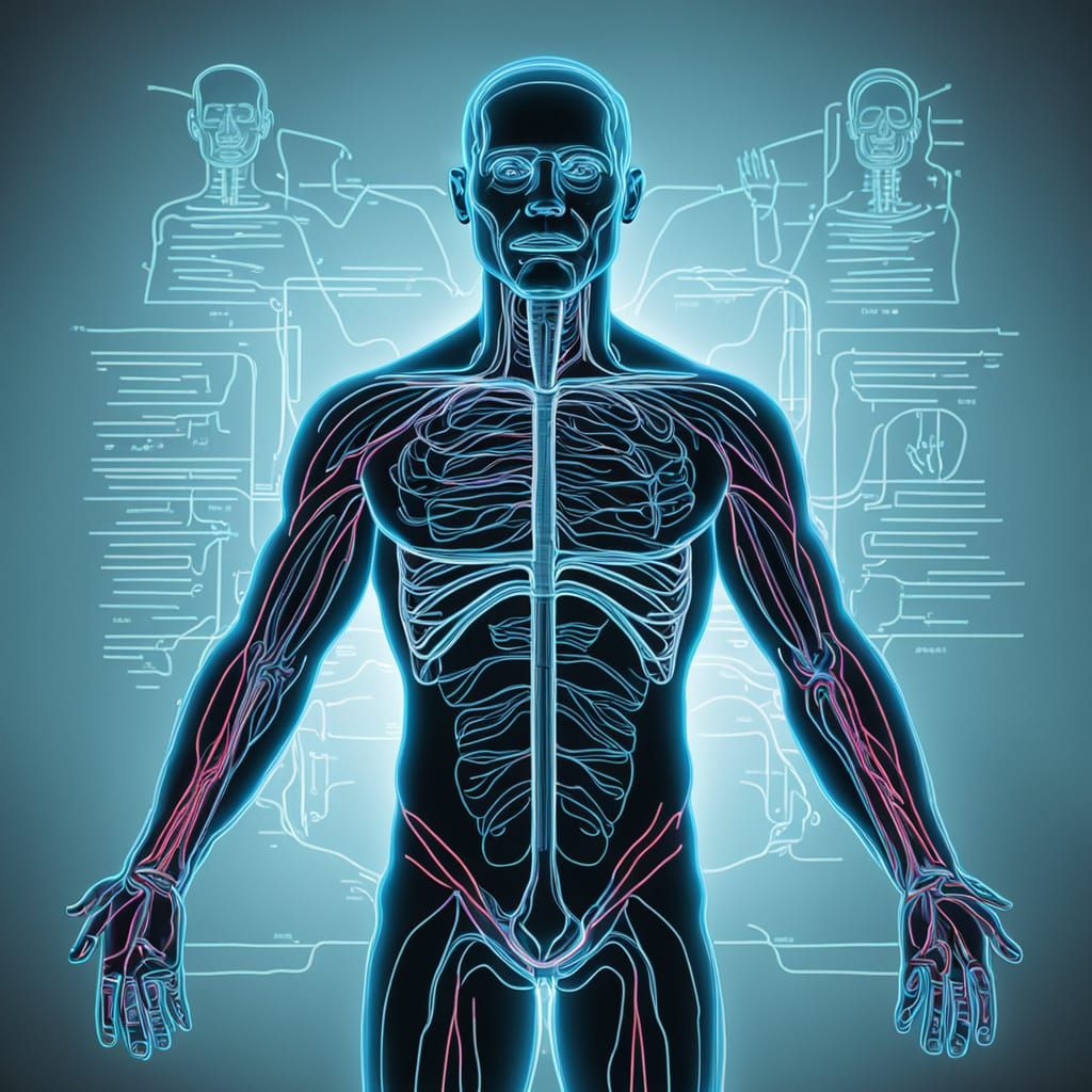 Neon Human Anatomy Diagram in Vibrant Lines - AI Art