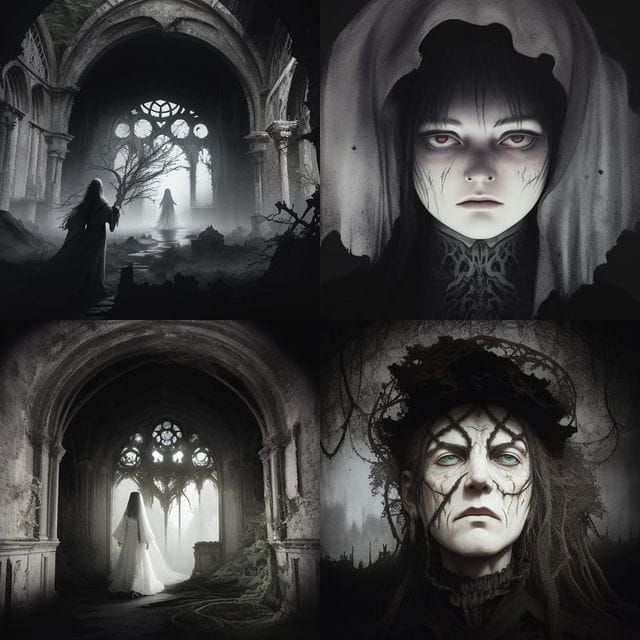 Sleepwalker in a gothic ruin - Enigmatic Figure in Haunting ...