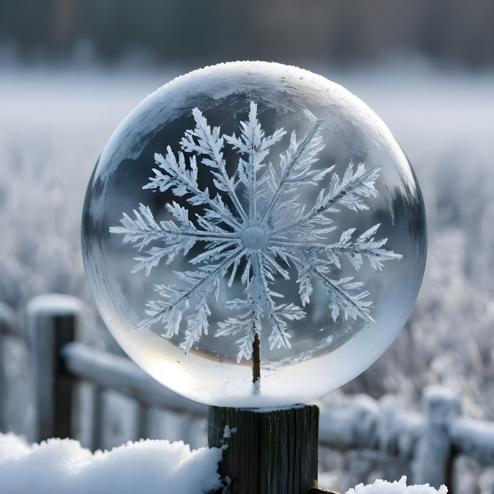A macro image of an incredibly detailed frozen ice... - AI Art