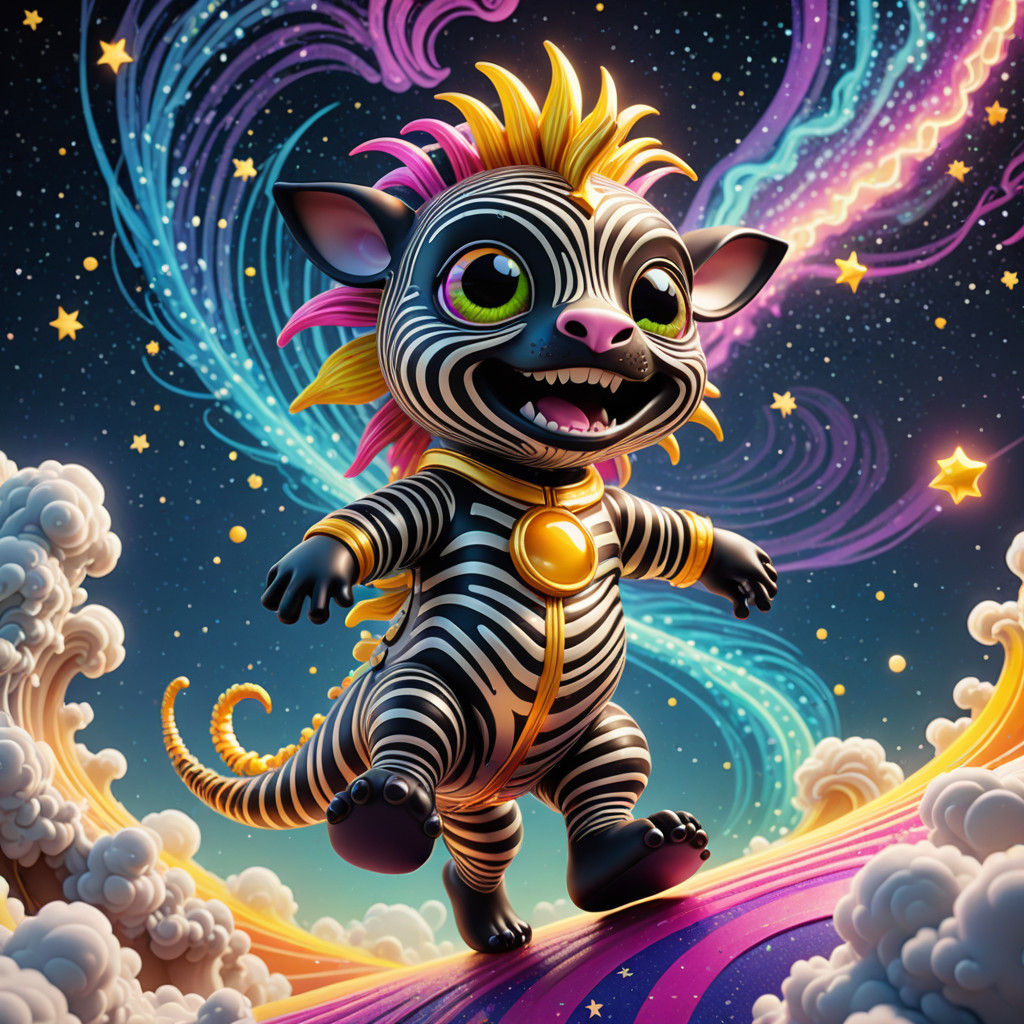 Psychedelic Alien Zebra Surfer in Cosmic Wonderlan... - AI Art