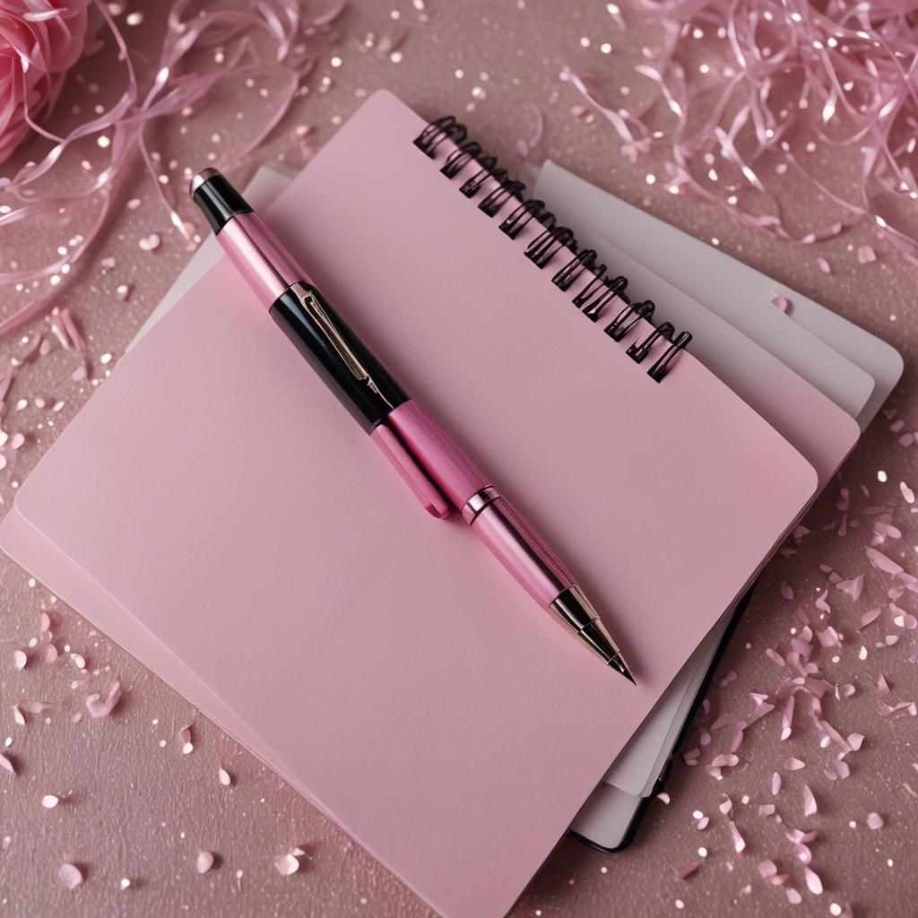 Pink notebook and pen - AI Generated Artwork - NightCafe Creator