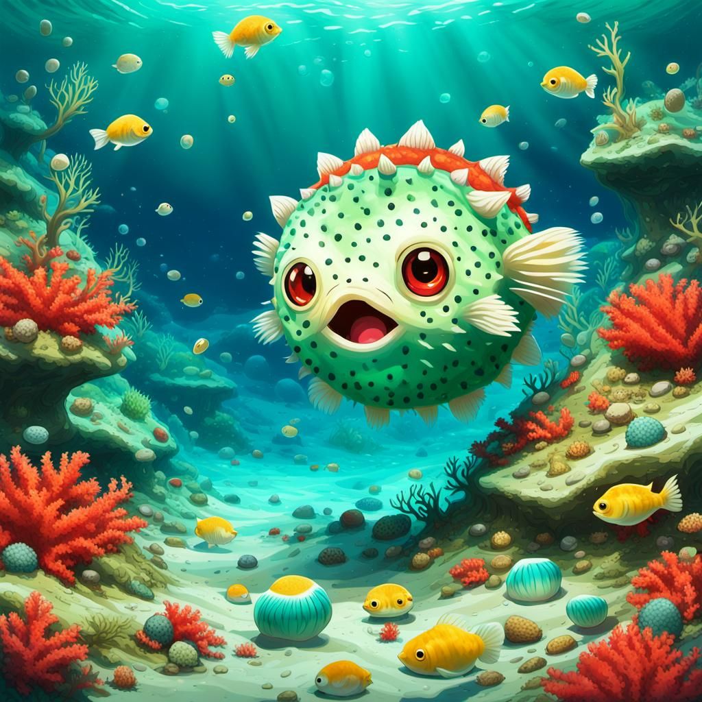 Ocean Creature, the Puffer Fish - AI Generated Artwork - NightCafe Creator