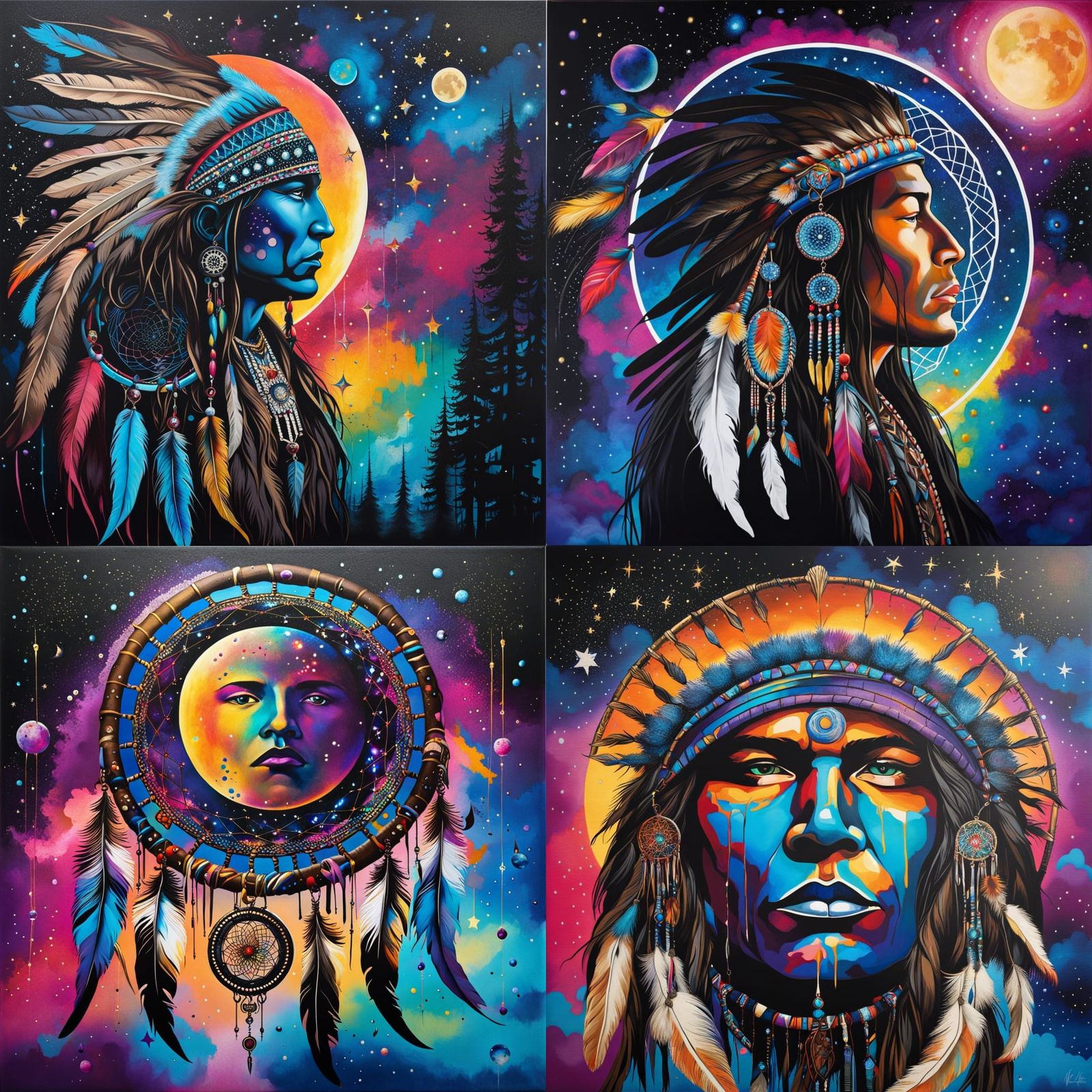 A huge beautiful Dreamcatcher with beautiful glowing stones of sapphire ...