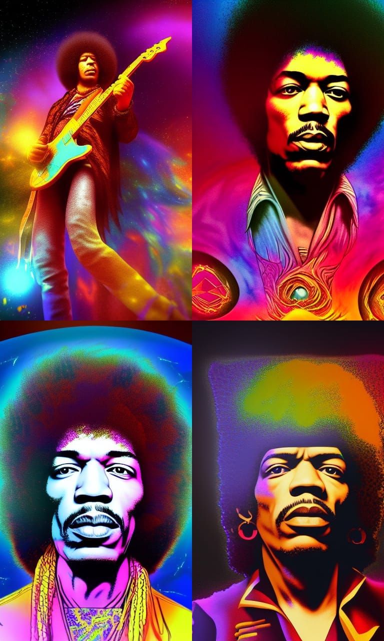 Jimi Hendrix Experience 8k resolution holographic astral cosmic illustration mixed media by ...