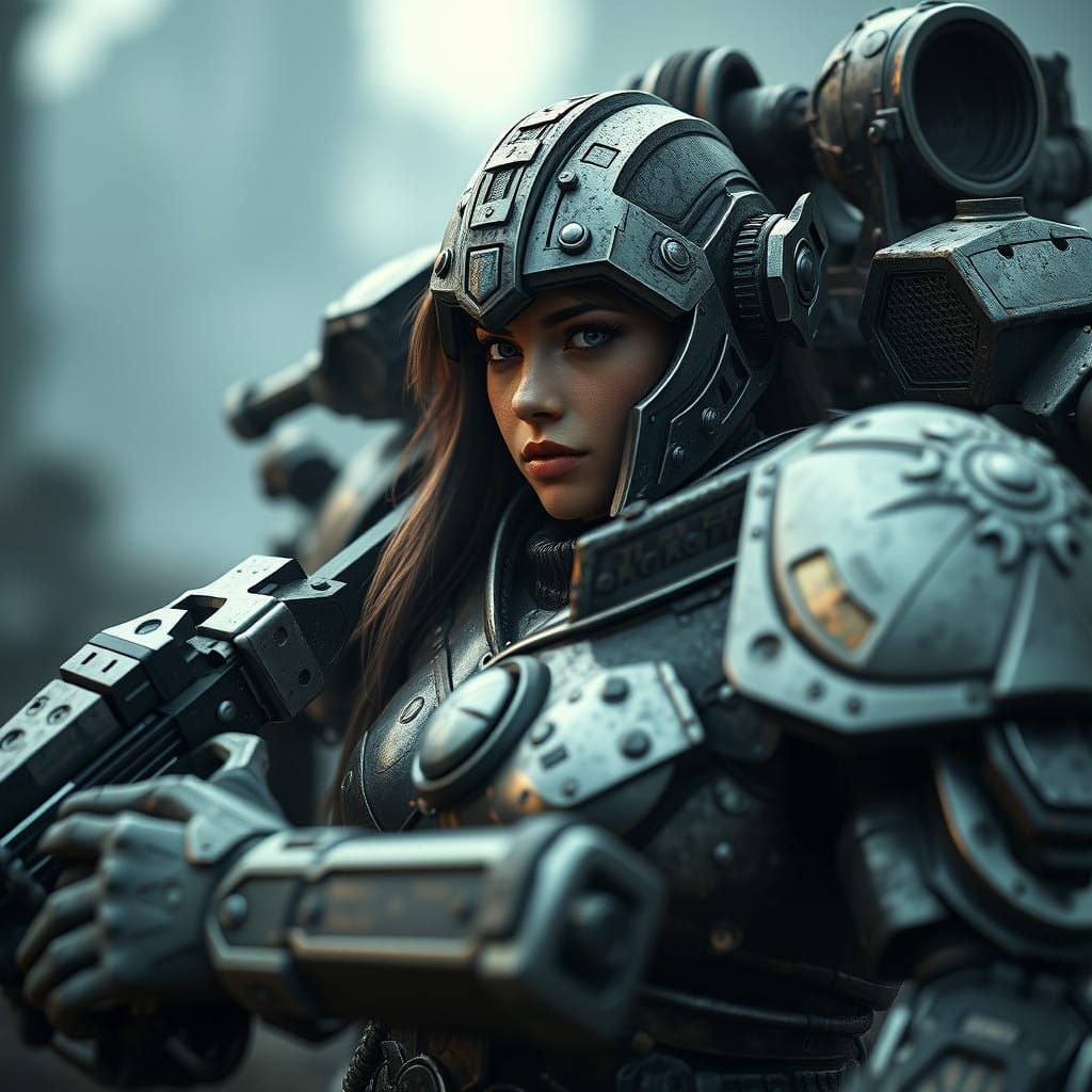 Battle-Hardened Dwarf Warrior in Futuristic Mech S... - AI Art
