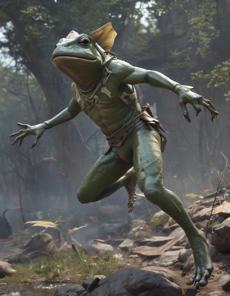 Fierce Battle Frog Dives into Chaos - AI Art
