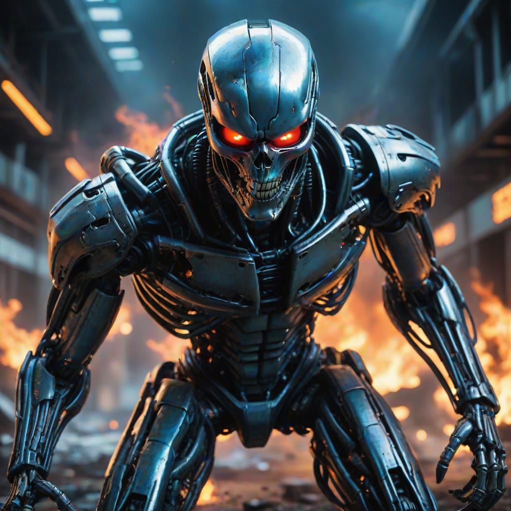 Ready To Terminate - Futuristic Terminator Confronts Xenomo...