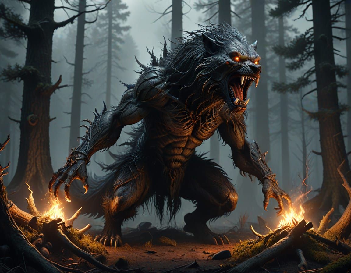 Menacing Druid Werewolf Emerges from Dark Fantasy ... - AI Art