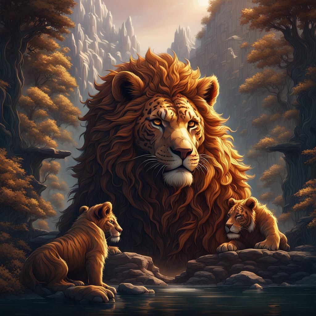 Lion & Babies - AI Generated Artwork - NightCafe Creator