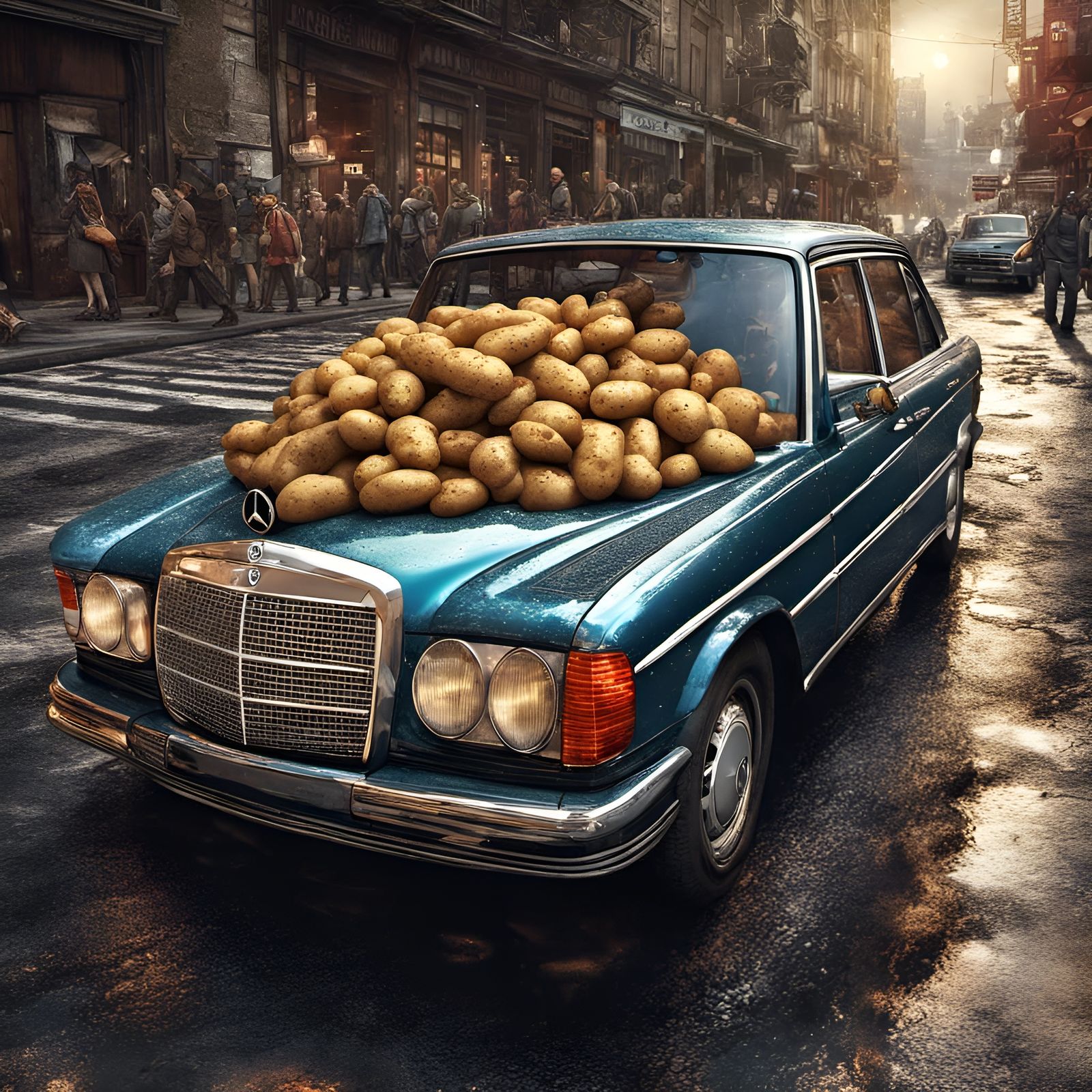mercedes car trunk full of potatoes - AI Generated Artwork - NightCafe ...