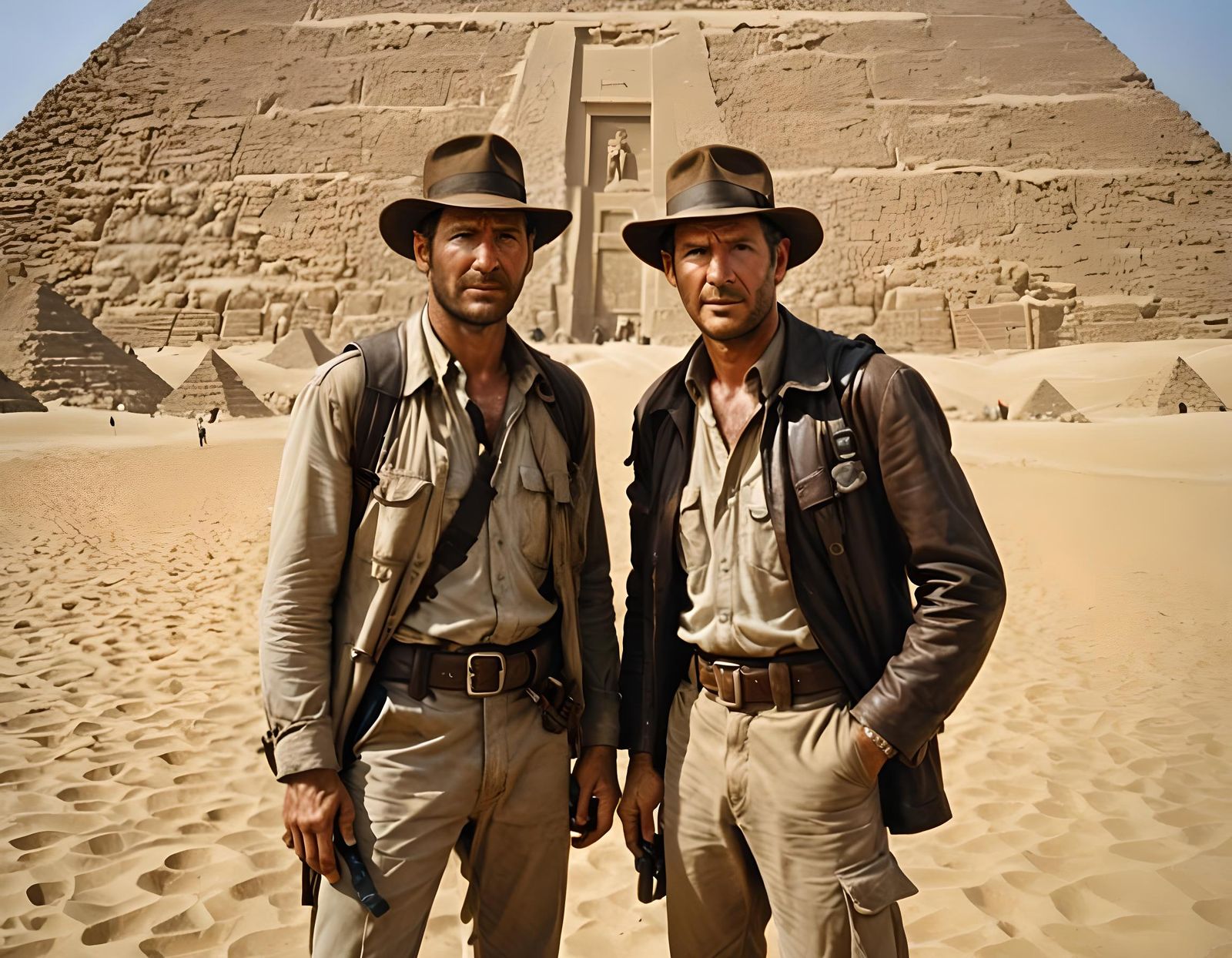 Dr. Henry Jones, Jr. Indiana Jones (Young Harrison ford) standing in the sands, in front of a ...