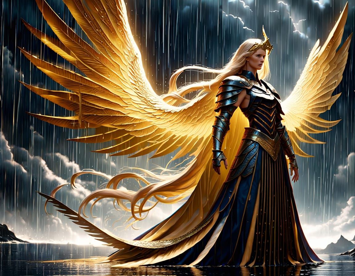 Celestial Valkyrie with Golden wings