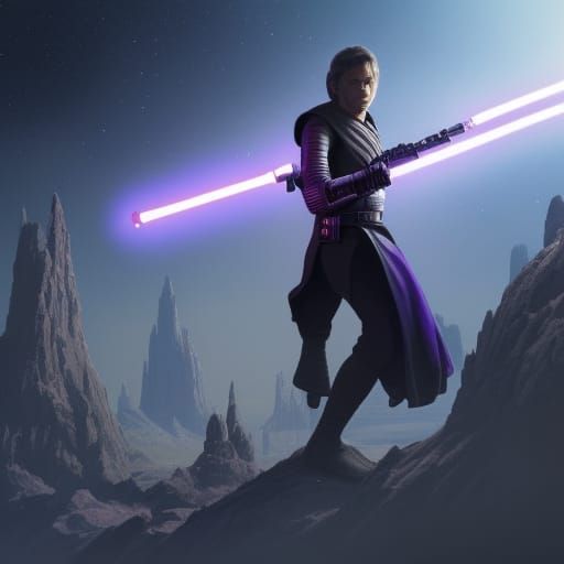 Star Wars a guy Jedi that has a purple lightsaber very high detail - AI ...
