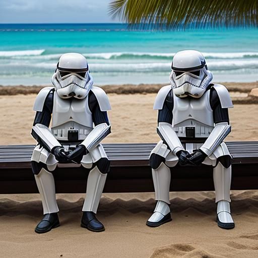 Star Wars,Storm troopers sat on Deck Chiars, on Hanalulu beach, night ...