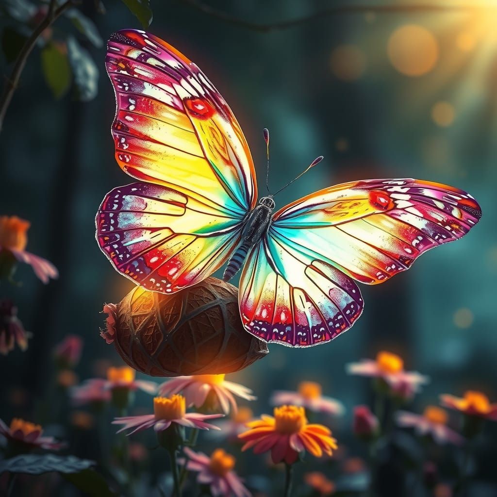 Magical Butterfly Emerges from Cocoon in Enchanted... - AI Art