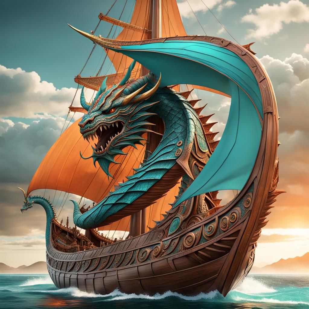 Surreal Dragon Longship - AI Generated Artwork - NightCafe Creator