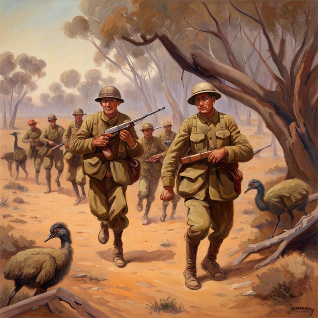 World War One era Australian soldiers, fighting Emus, in the Australian ...
