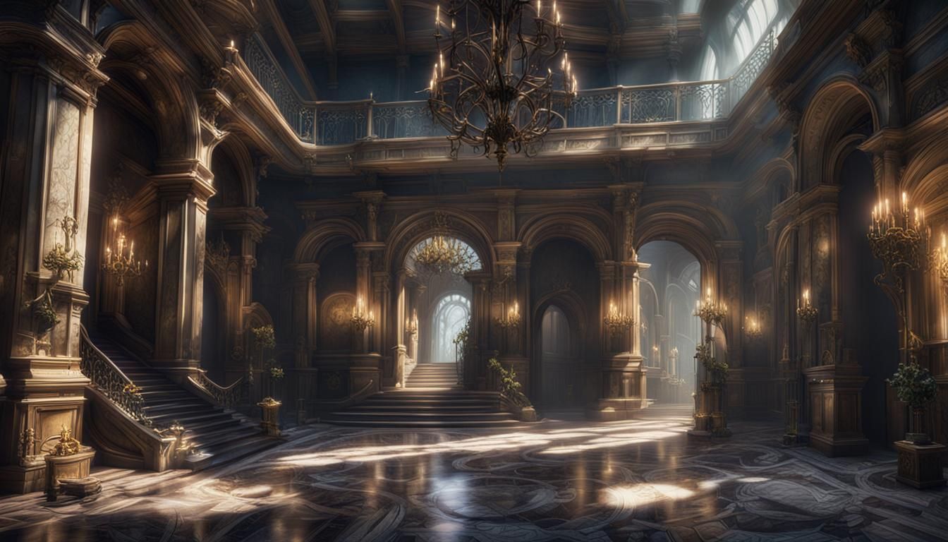Lively fantasy mansion entryway - AI Generated Artwork - NightCafe Creator