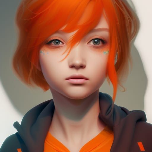 Portrait Of A Tween Girl With Short Orange Hair - AI Generated Artwork ...