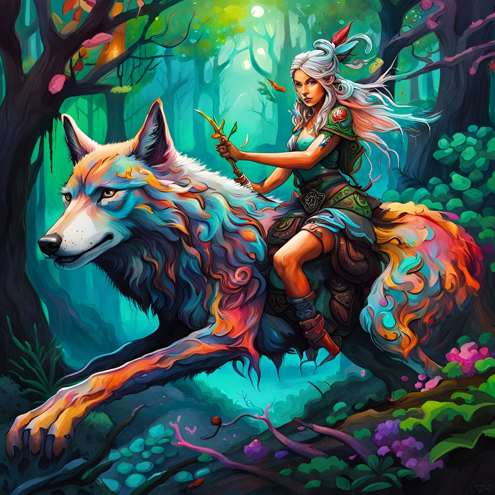 Celtic fairy elf riding on a wolf in a fantasy forest - AI Generated ...