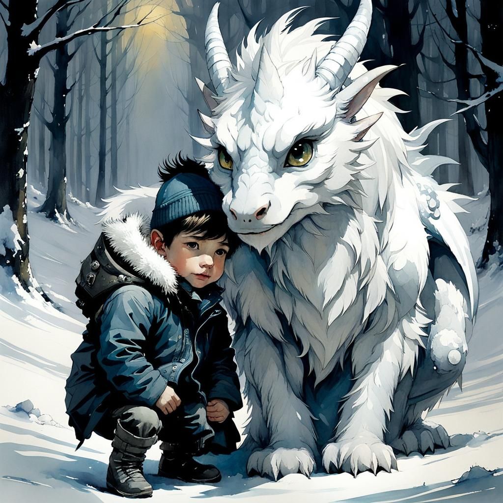 Snow Dragon & Sebastian - AI Generated Artwork - NightCafe Creator