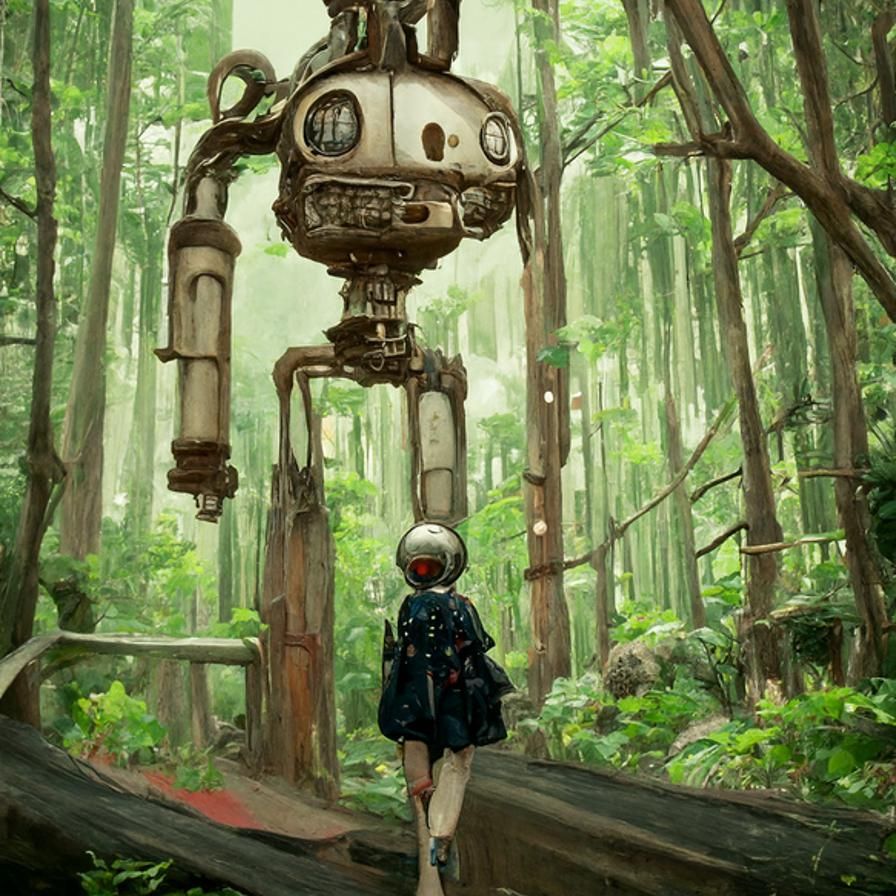 a young wizard and his scrap bot - AI Generated Artwork - NightCafe Creator