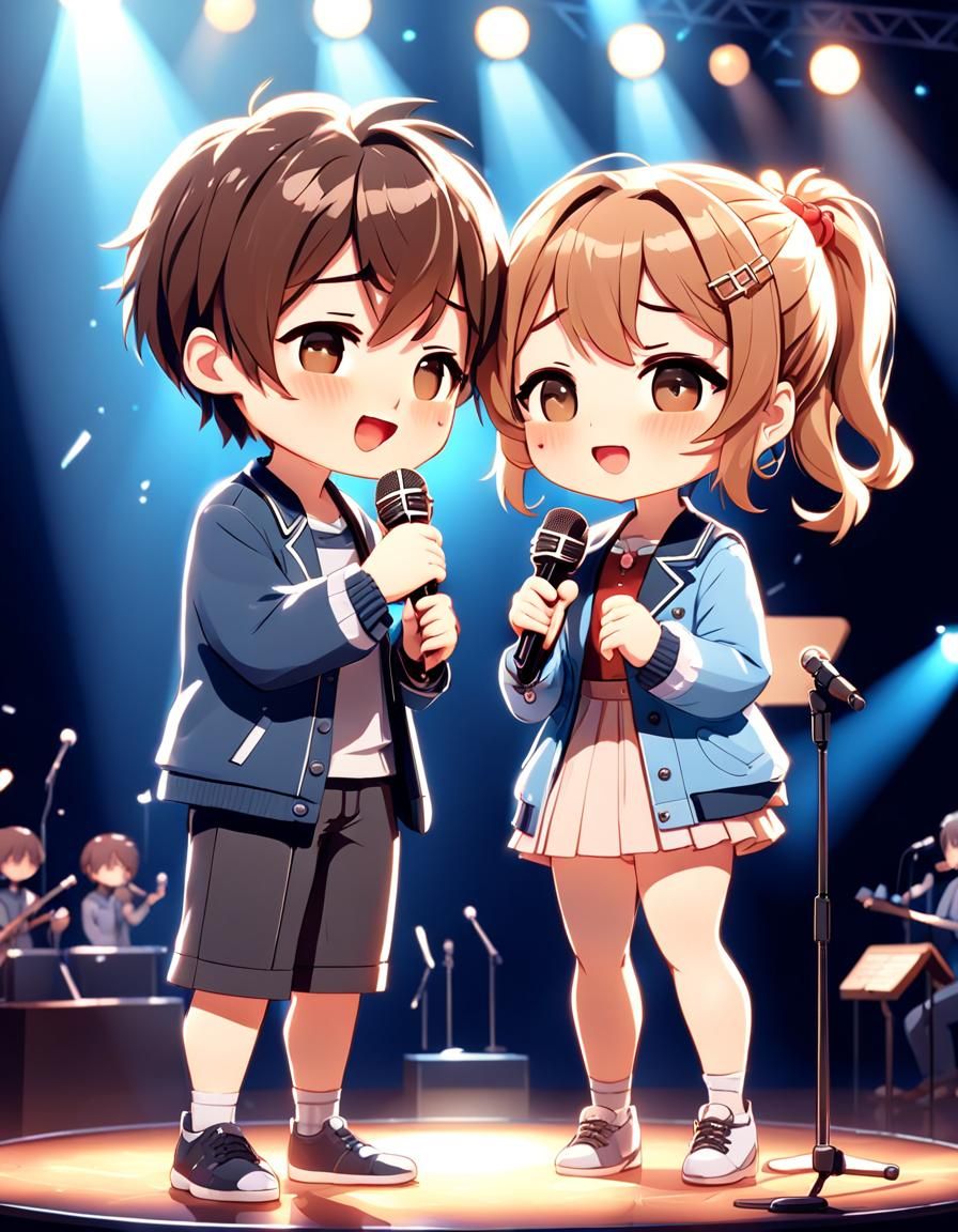Chibi Boy and Girl as Singer Singing on the Stage - AI Generated ...