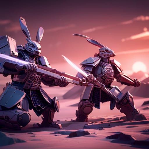 Two Samurai rabbits engaged in a fierce battle - AI Generated Artwork ...