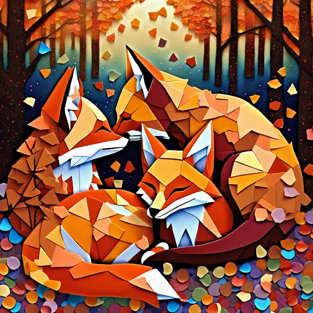 Origami / Confetti foxes - AI Generated Artwork - NightCafe Creator