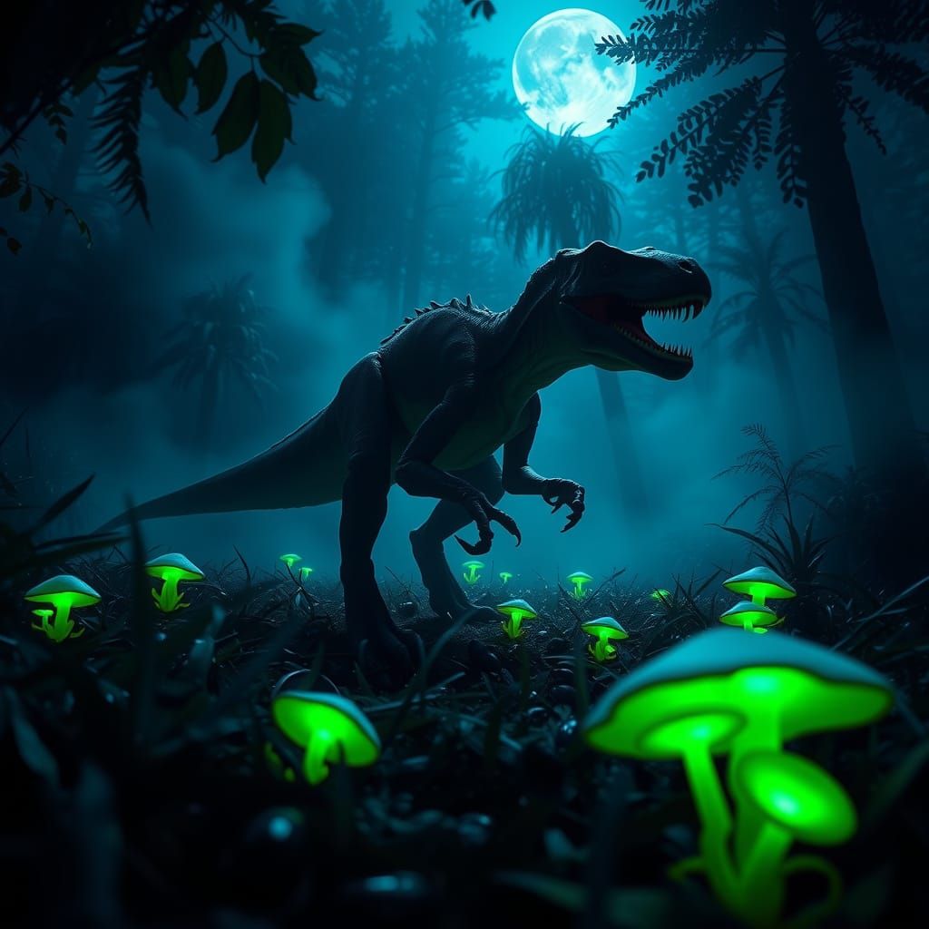 Menacing Dark Fantasy Raptor Hunts Under Vibrant B... - AI Art