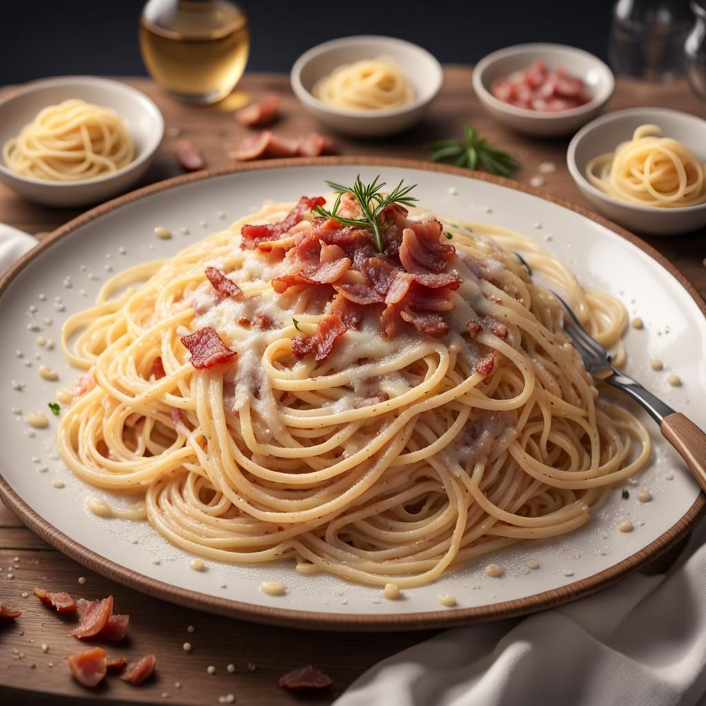 Captivating 16k resolution image of classic spaghetti carbonara, creamy ...